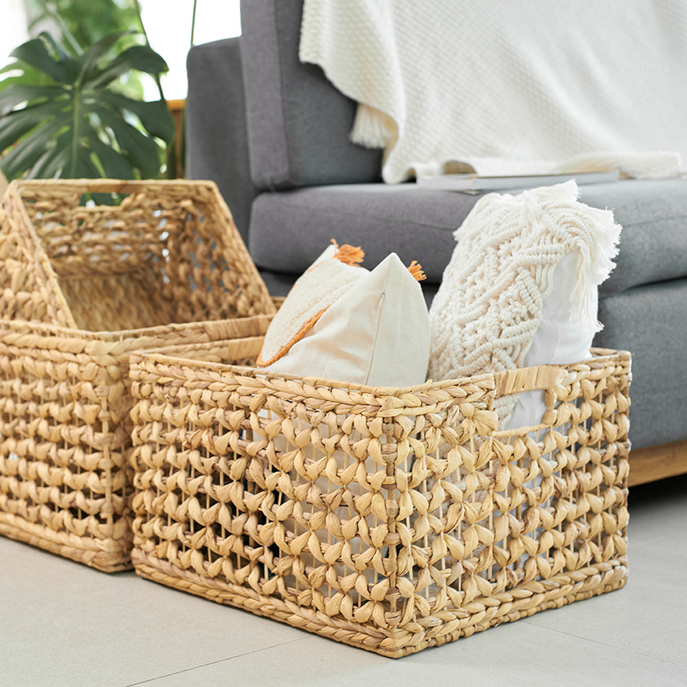 Natural Floral Weaving Cube Storage Basket Set of 3 - Artera Home