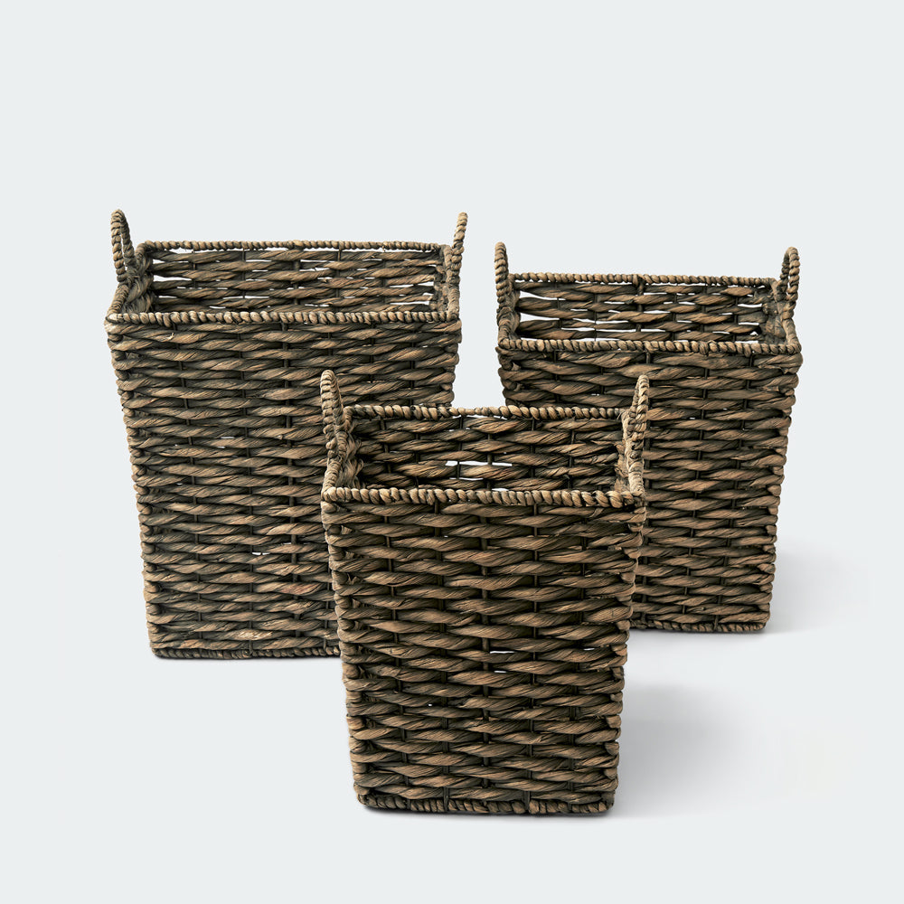 Dark Cube Large Storage Basket Set of 3 with Handles - Artera Home