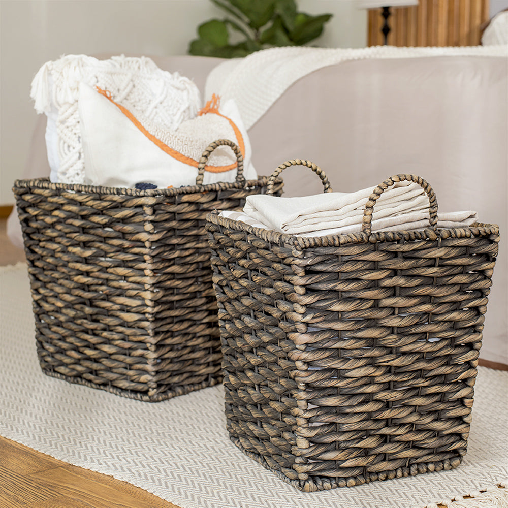 Dark Cube Large Storage Basket Set of 3 with Handles - Artera Home