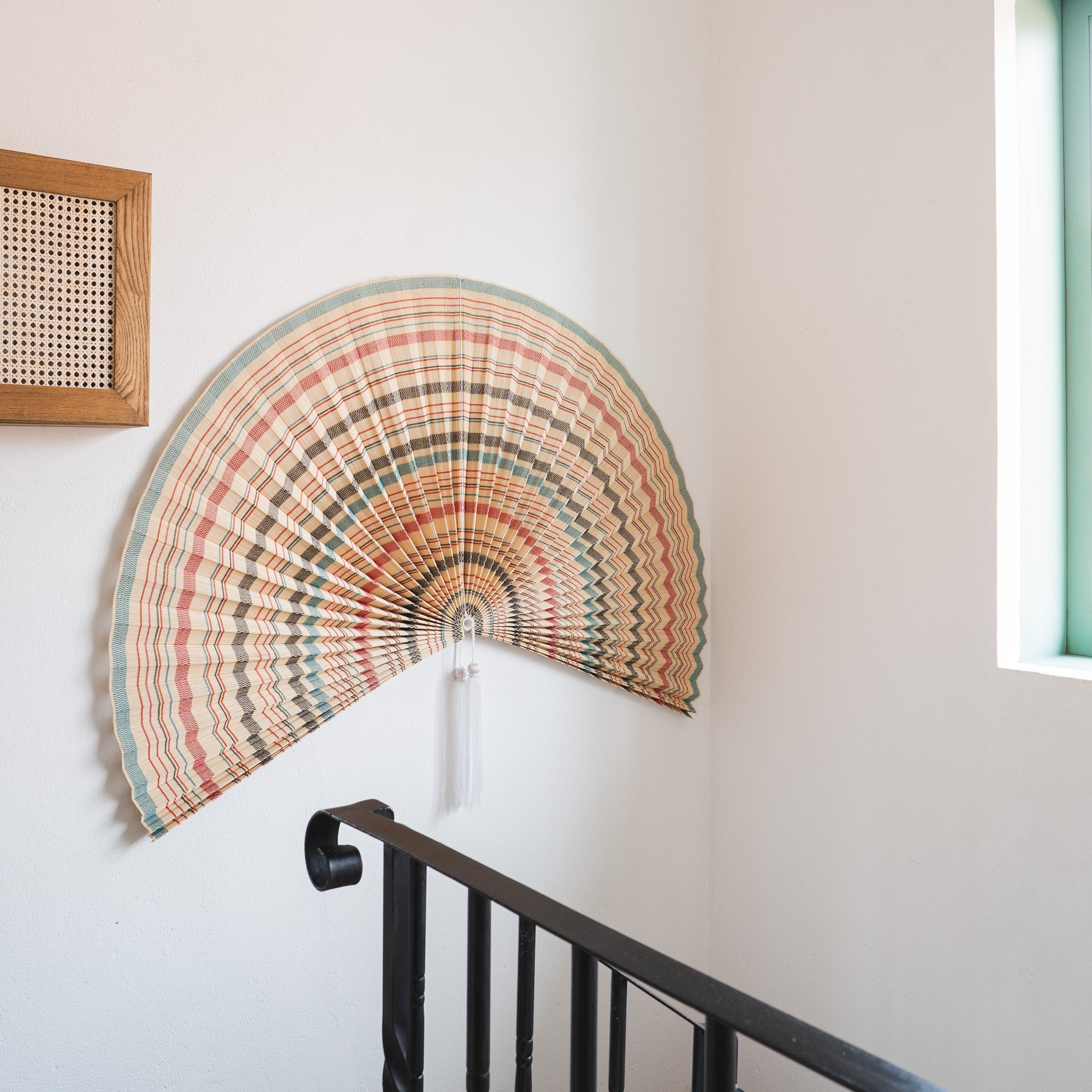 Colorful Stripe Bamboo Folding Fan Wall Decor - Artera Home