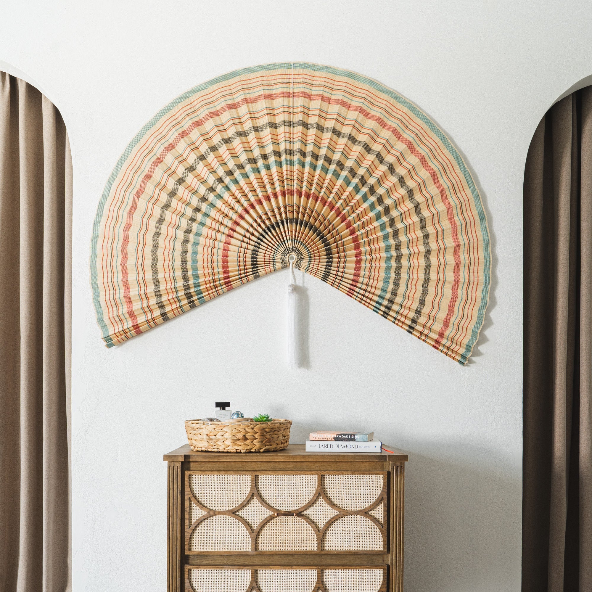 Colorful Stripe Bamboo Folding Fan Wall Decor - Artera Home