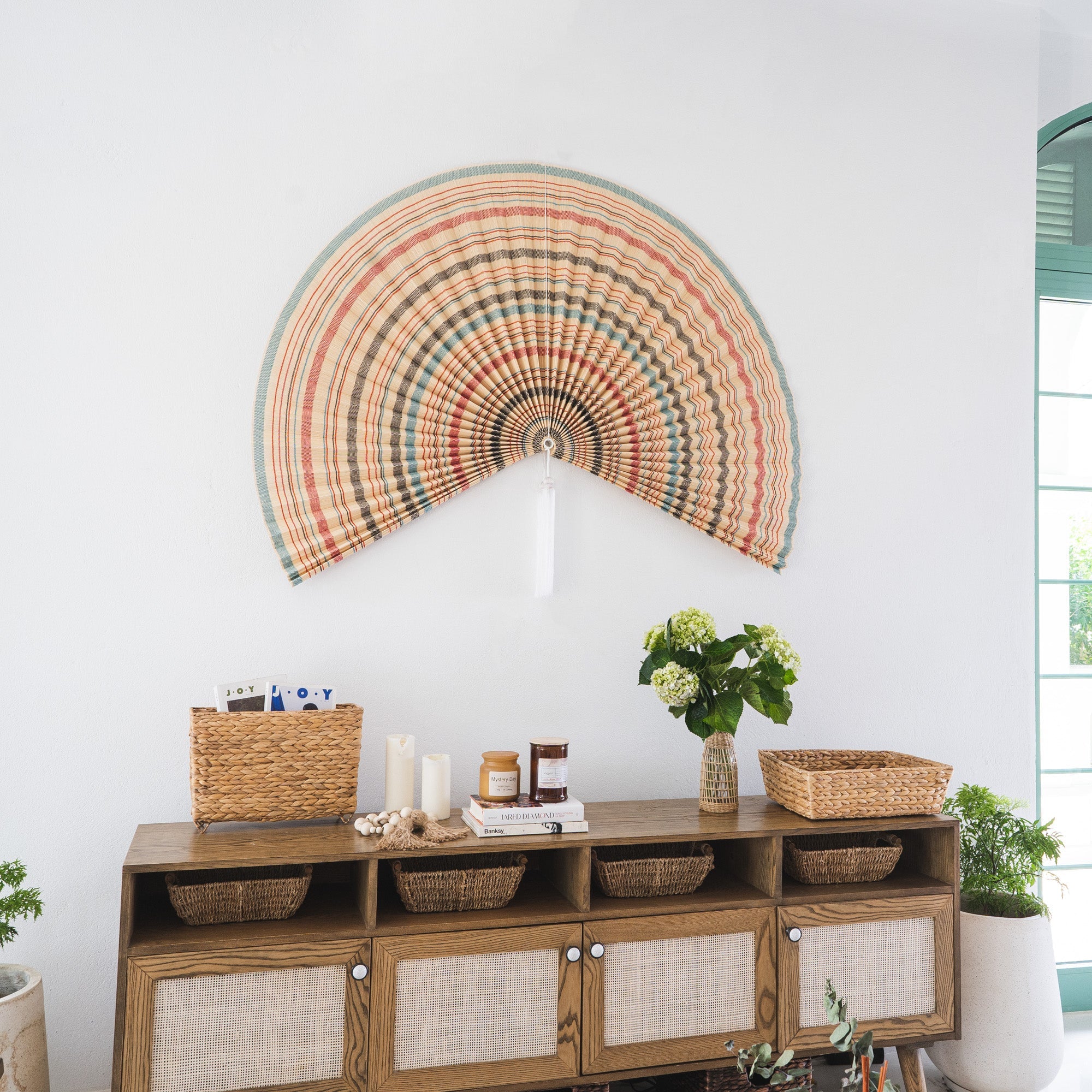 Colorful Stripe Bamboo Folding Fan Wall Decor - Artera Home
