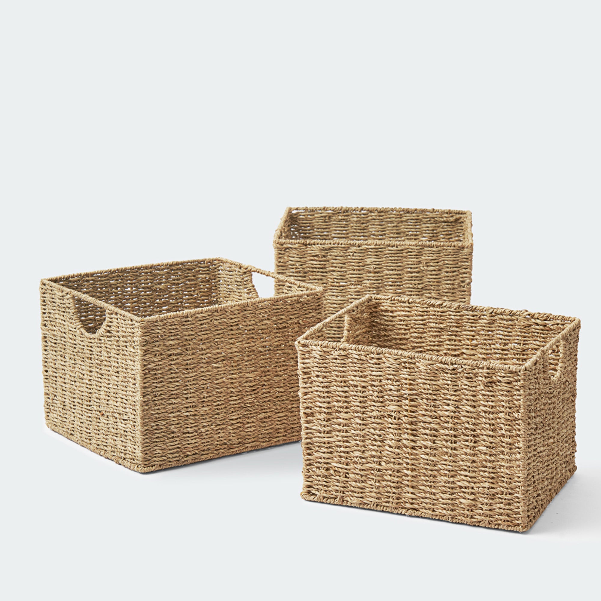 Cube Seagrass Handle Wicker Basket Set of 3 - Artera Home
