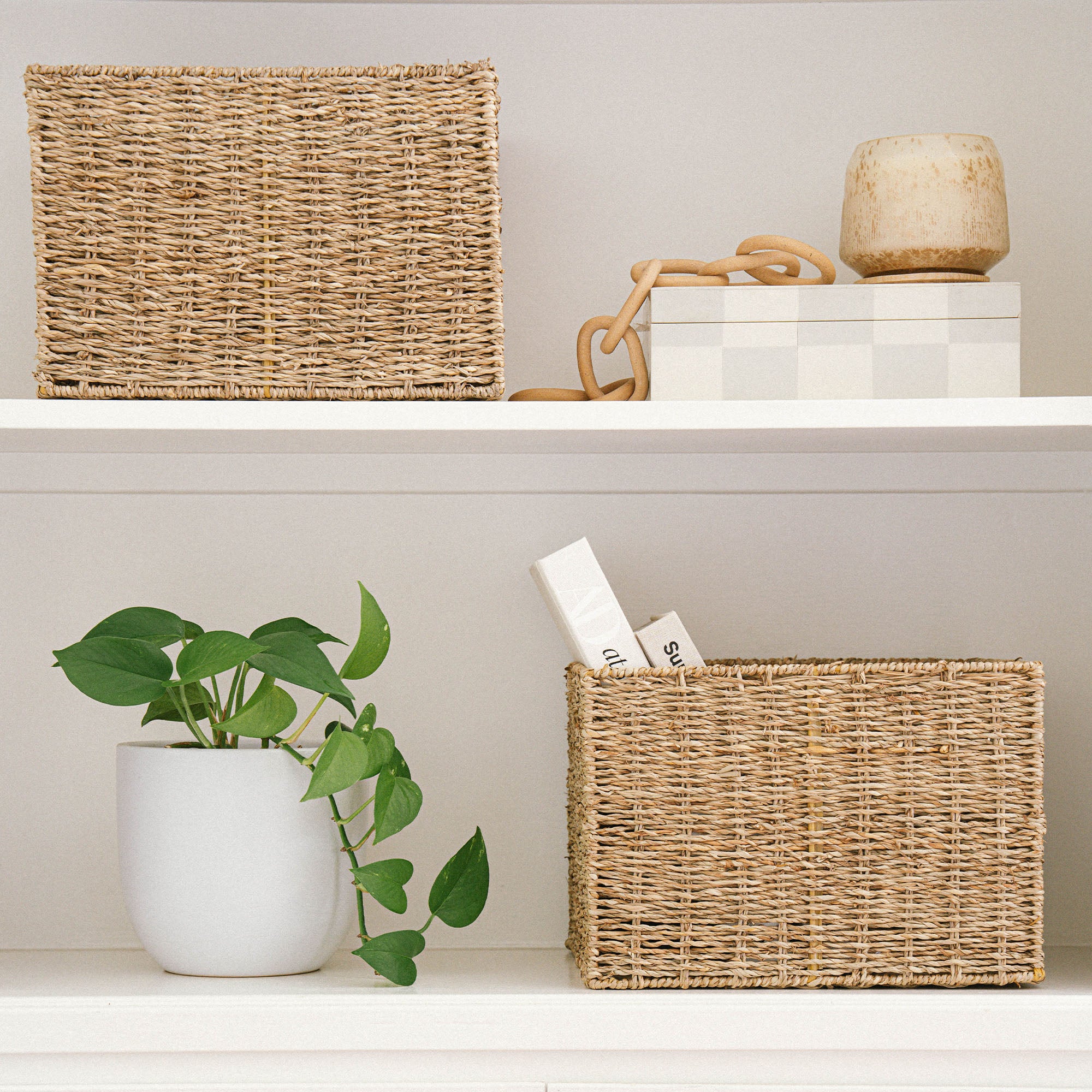 Cube Seagrass Handle Wicker Basket Set of 3 - Artera Home