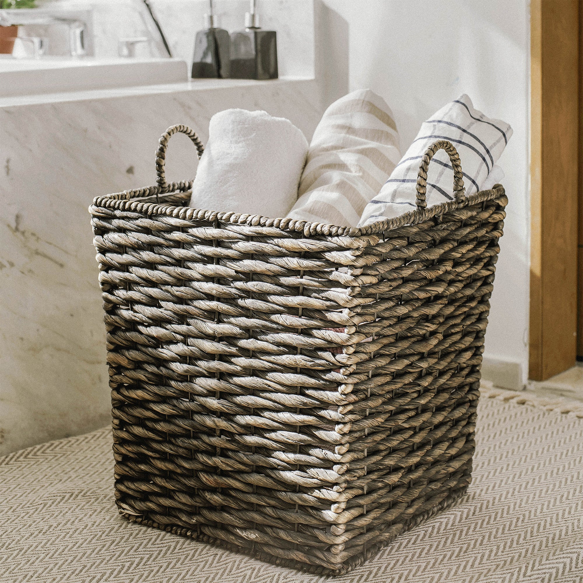 Dark Cube Large Storage Basket Set of 3 with Handles - Artera Home