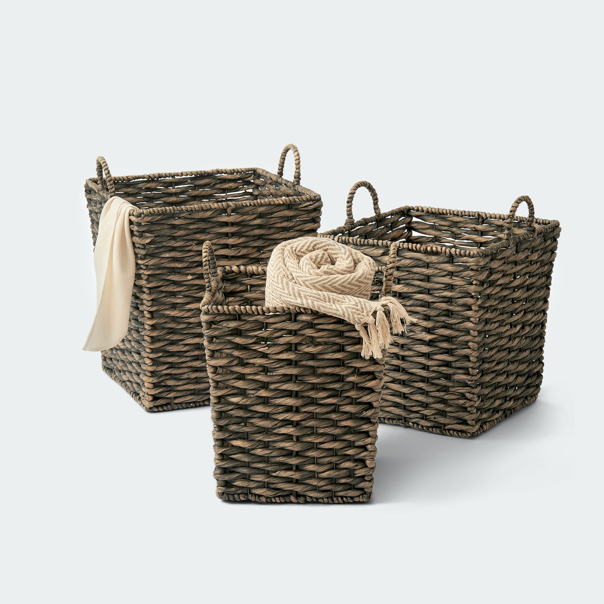 Dark Cube Large Storage Basket Set of 3 with Handles - Artera Home