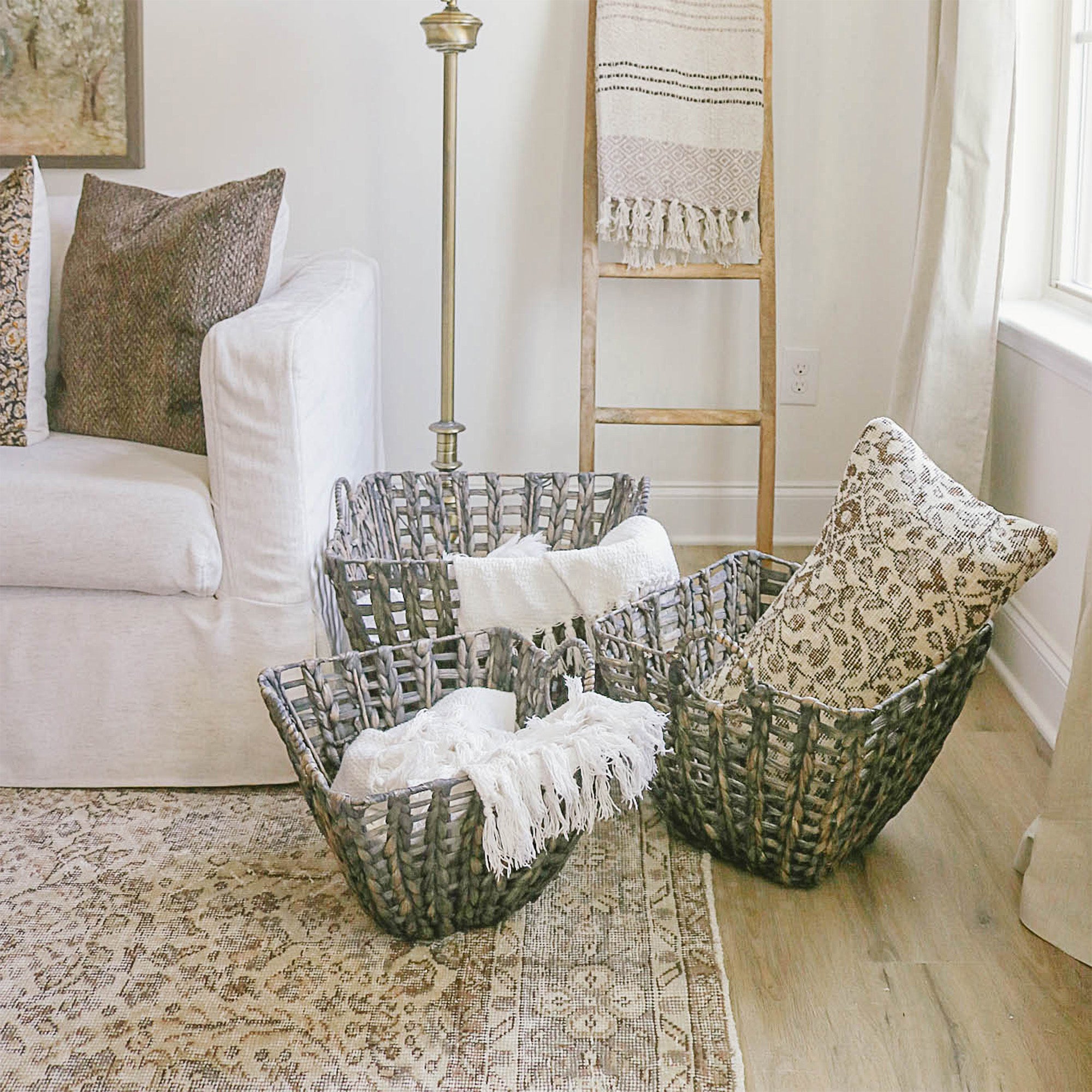 Dark Brown Open-weave Basket Set of 3 with Handles - Artera Home