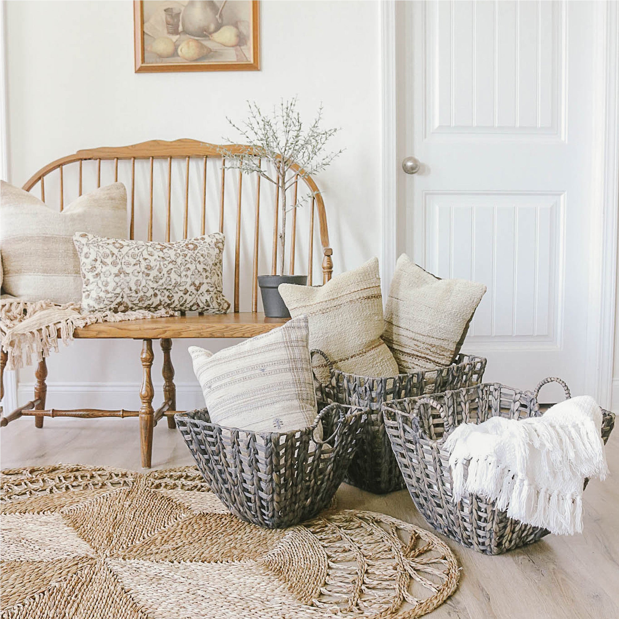 Dark Brown Open-weave Basket Set of 3 with Handles - Artera Home