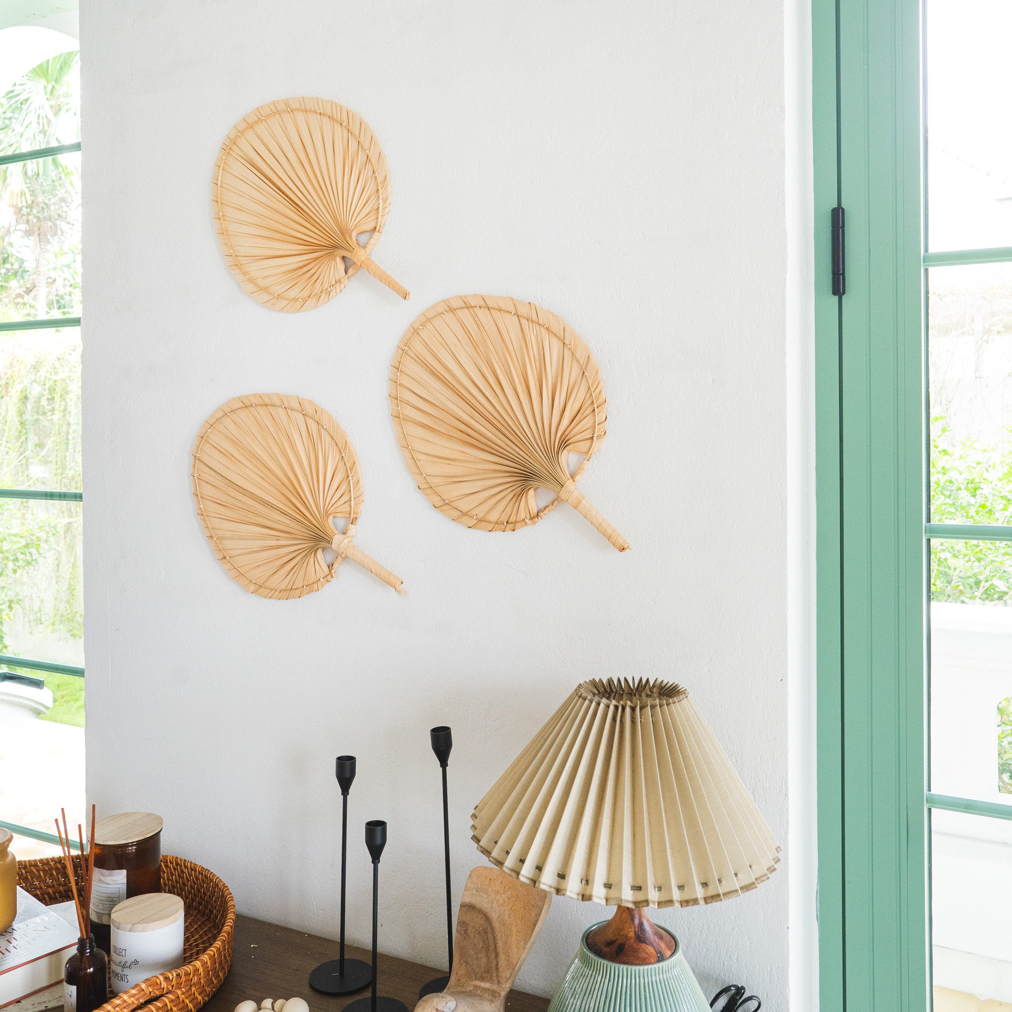 Neutral Bamboo Fan Wall Decor Set of 3 - Artera Home