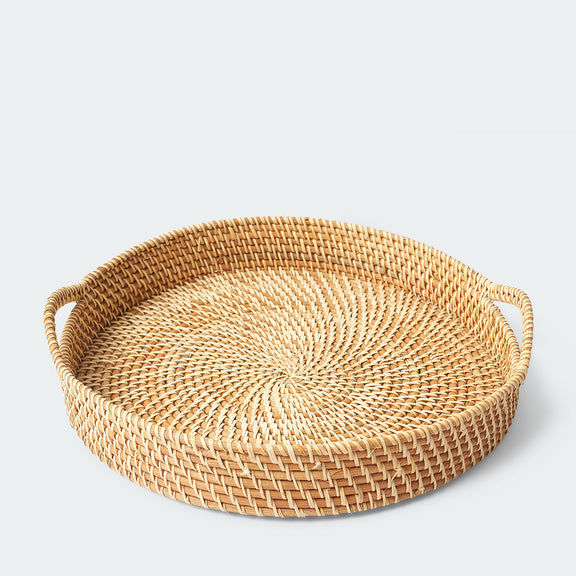 Round Rattan Wicker Tray with Handles - Artera Home