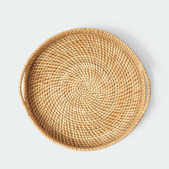 Round Rattan Wicker Tray with Handles - Artera Home