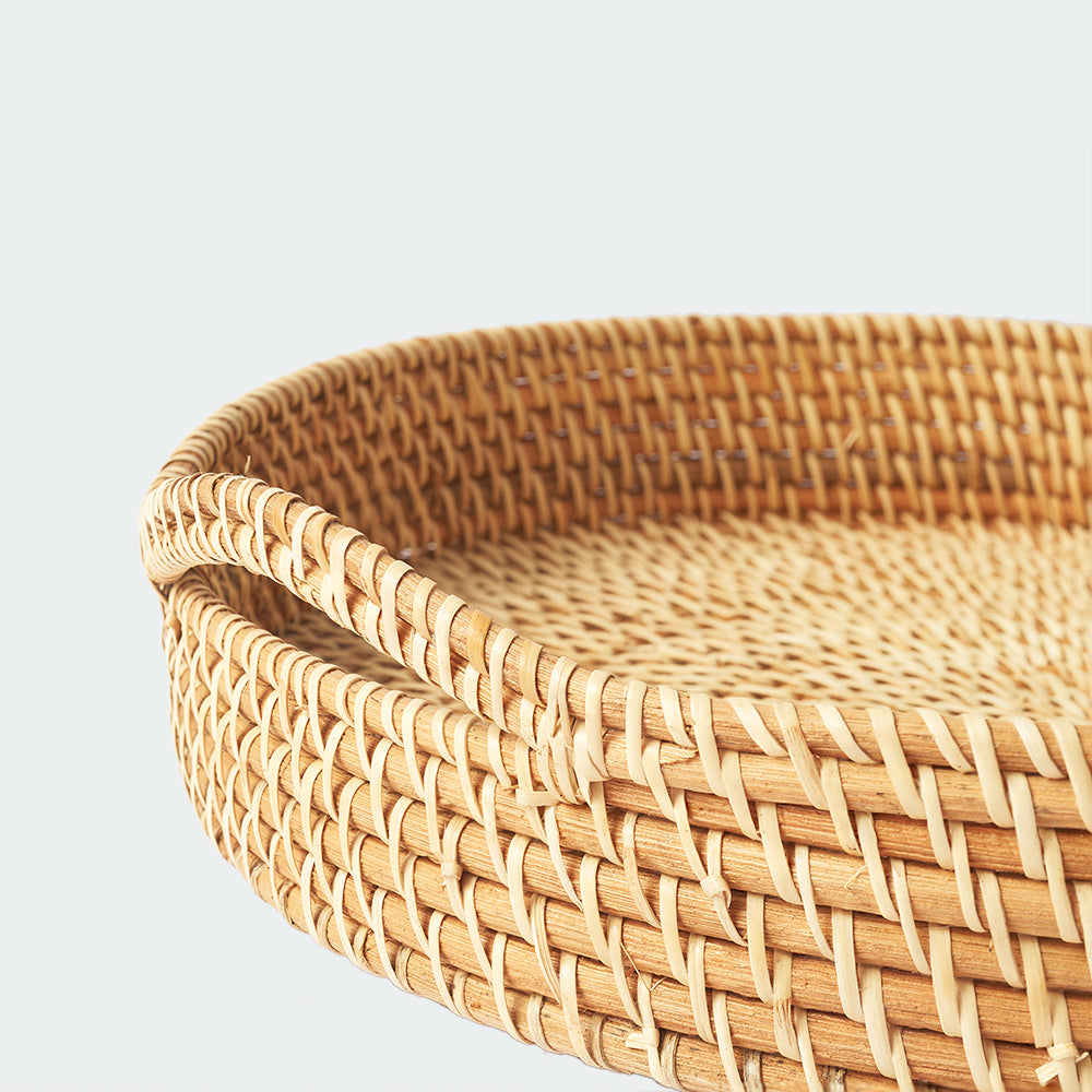 Round Rattan Wicker Tray with Handles - Artera Home