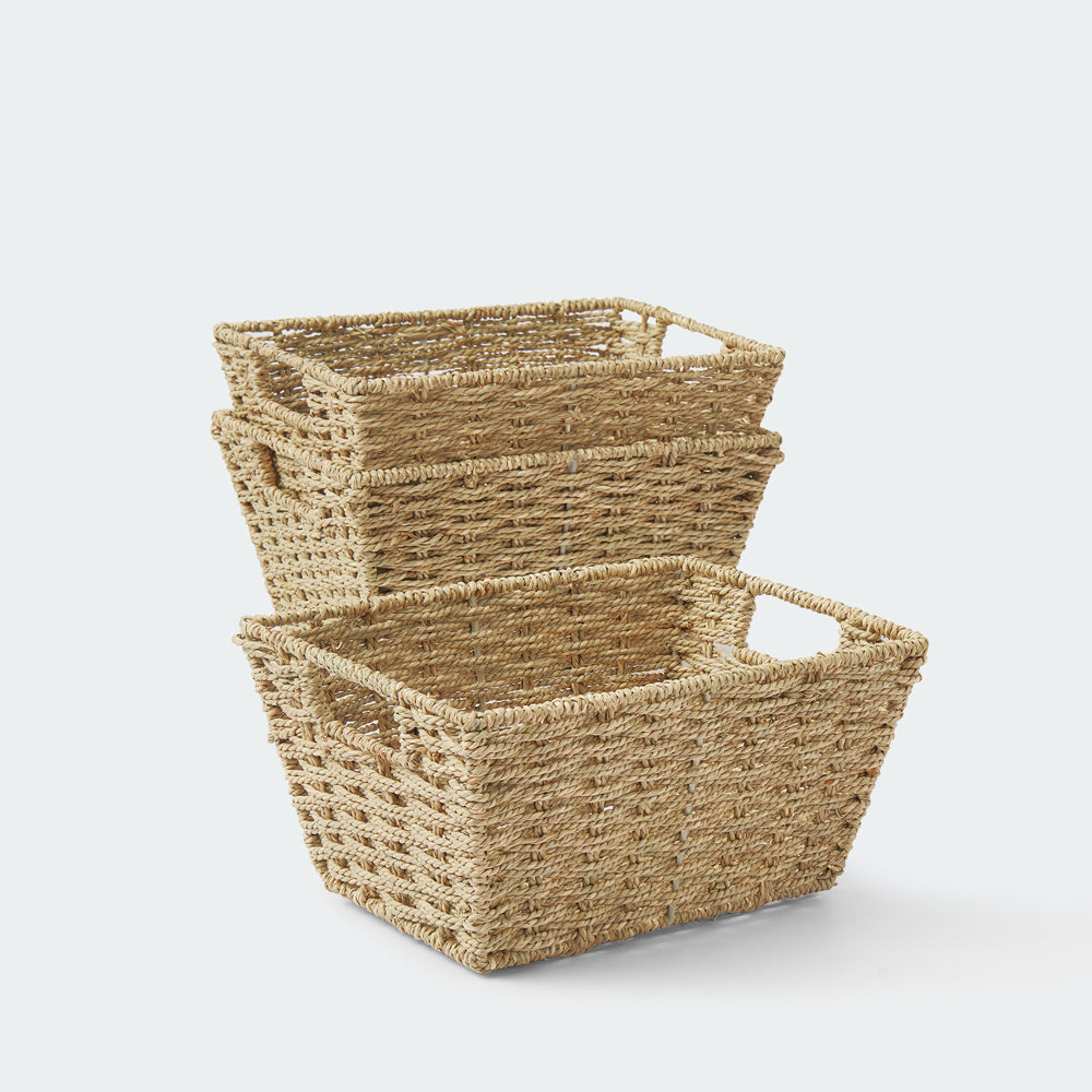 Twisted Rectangular Seagrass Wicker Storage Basket Set – Artera Home