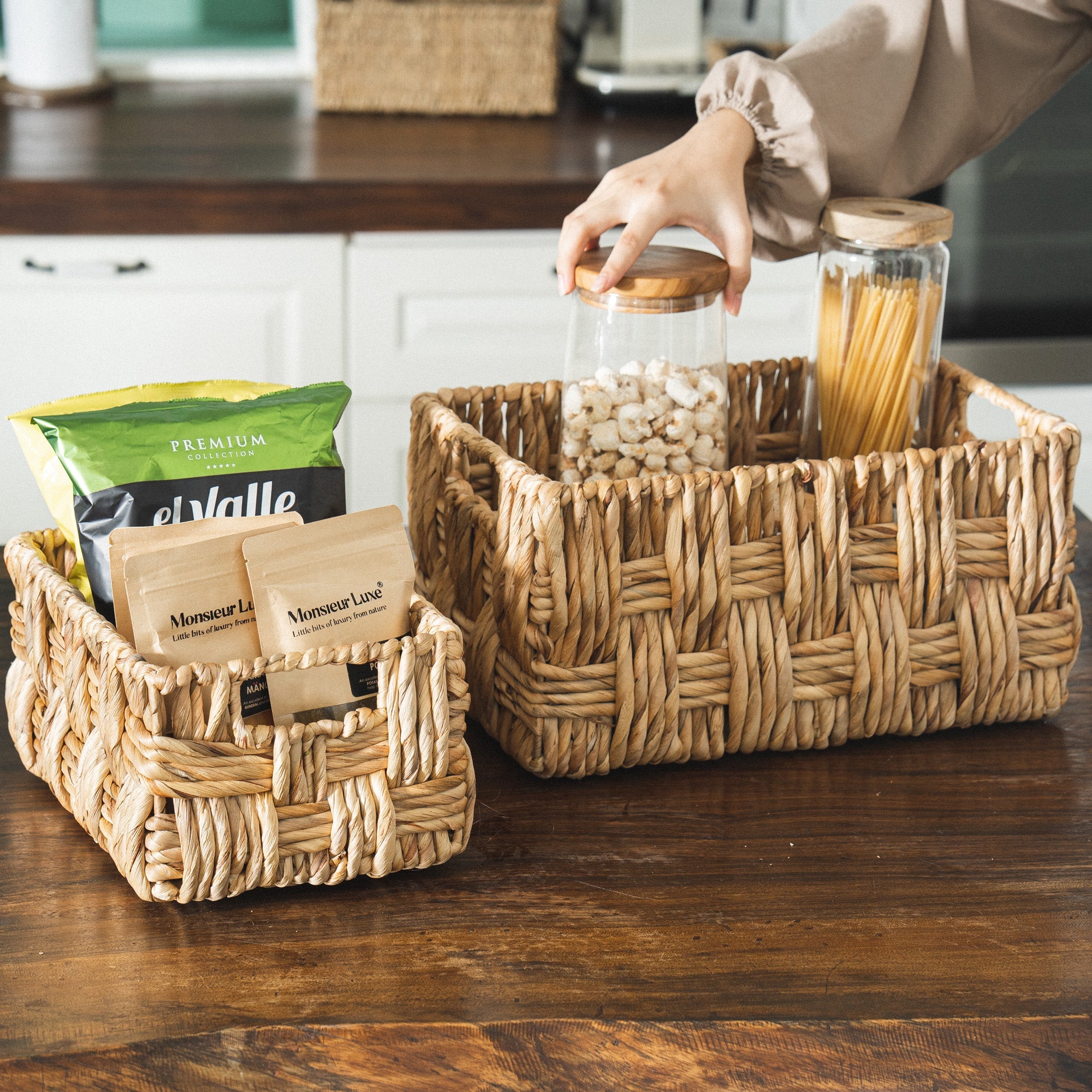 Twisted Rectangular Hyacinth Wicker Basket Set - Artera Hom – Artera Home