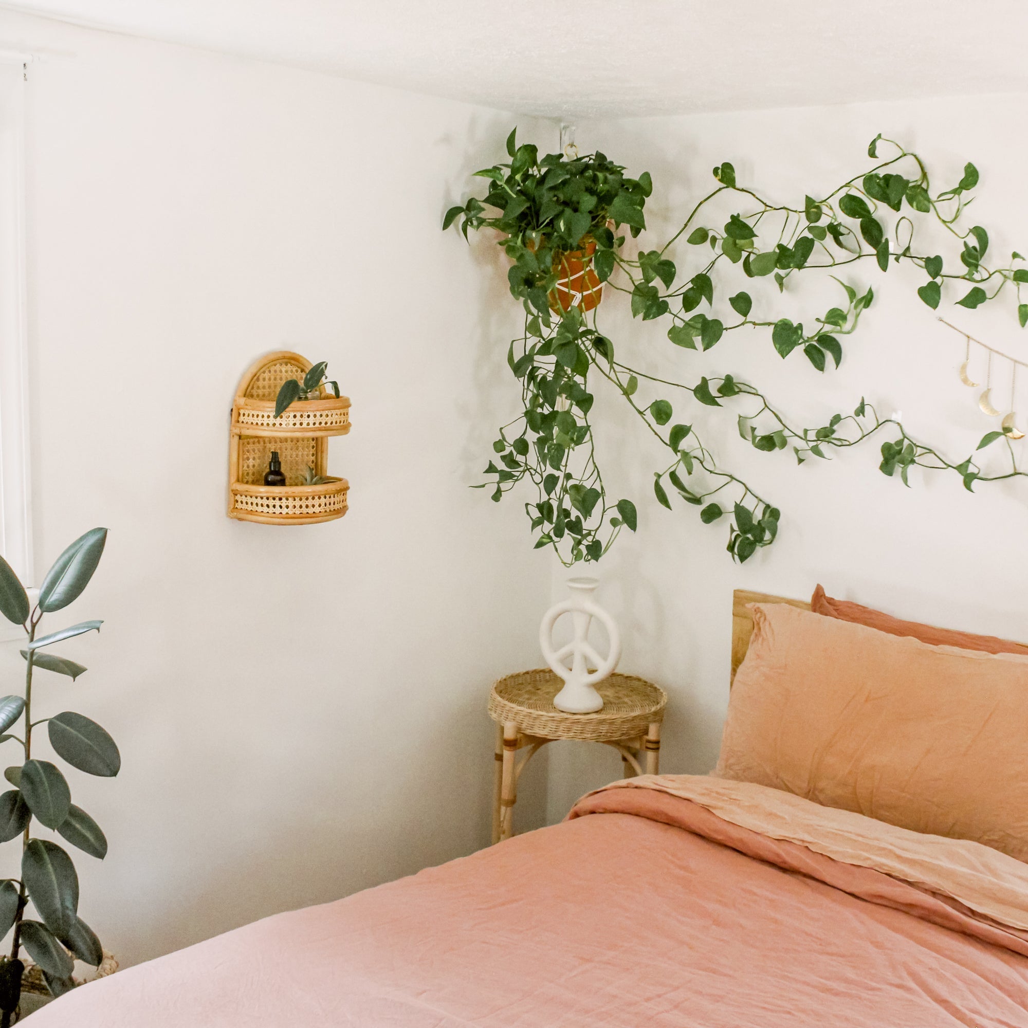 Two-Tiered Brown Rattan Wicker Shelf Wall - Artera Home